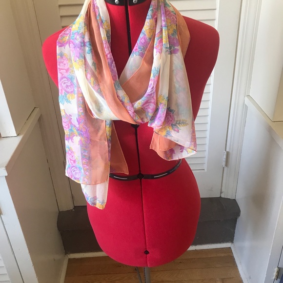 Accessories | Lovely Light Long Ladies Scarf With Floral Border | Poshmark